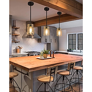Beionxii Glass Pendant Light | Farmhouse Mini Pendant Lighting for Kitchen Island Dining Room Over The Sink, Oil Rubbed Bronze with Bubble Glass - DMD9002-1H/2PK