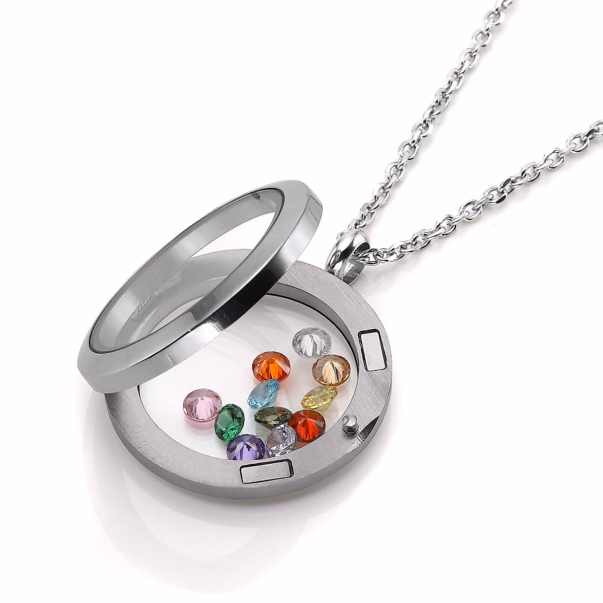 Jovivi 30mm Living Floating Memory Glass Locket Necklace - Stainless Steel Secure Closure