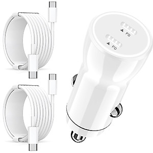 [Apple MFi Certified] iPhone 15 Fast Car Charger, Adeqwat 72W PD Dual USB-C Power Cigarette Lighter Rapid Car Charging + 2Pack Type-C Charge Cable for iPhone 15 15 Plus 15 Pro 15 Pro Max, iPad Pro Air