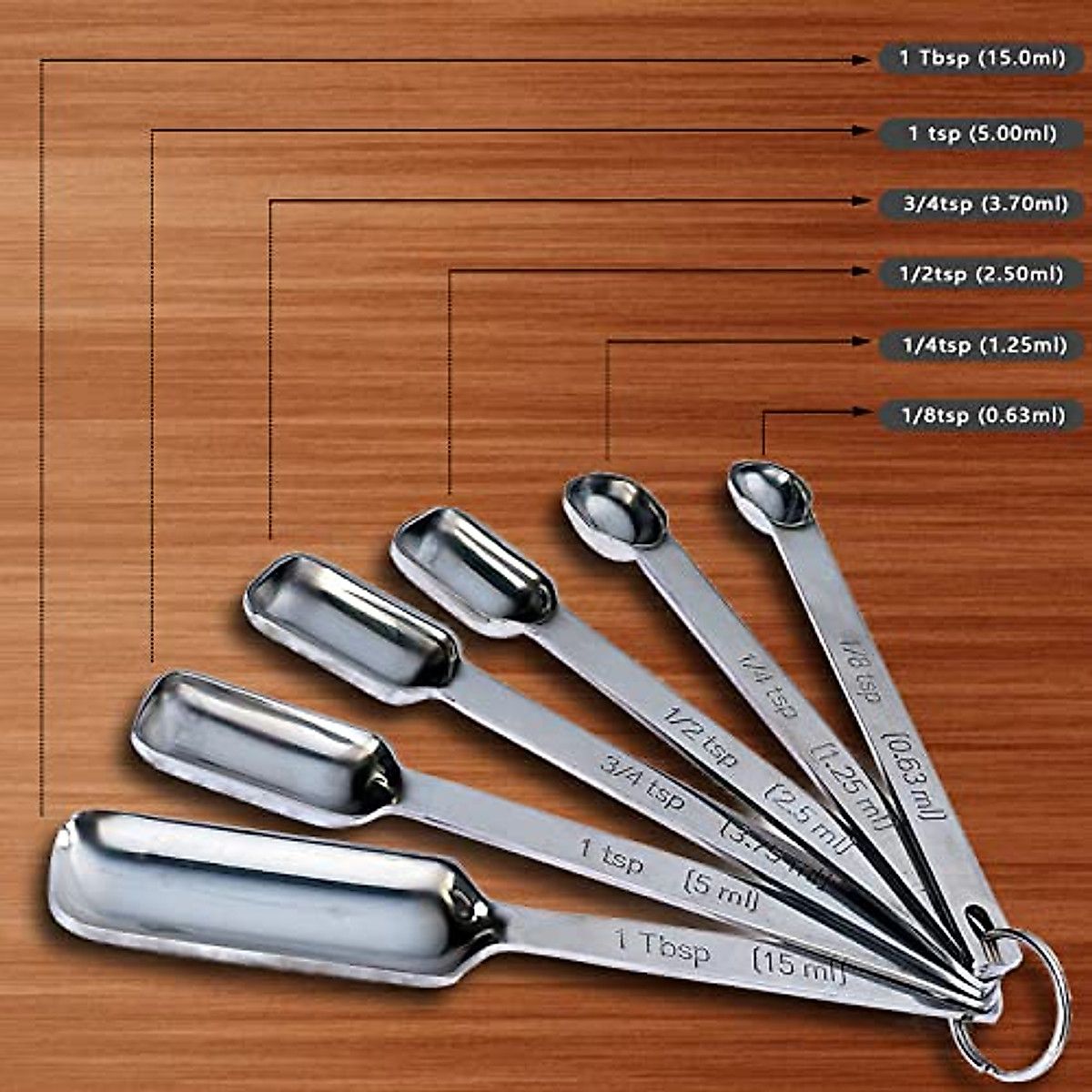 Heavy duty stainless steel metal measuring spoon for dry or liquid, suitable for seasoning pot, perfect for baking and cooking-professional quality, engraved in US and metric sizes (6 pieces)