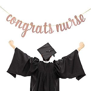 WeBenison Congrats Nurse Banner Congratulations Banner So Proud of You Future Nurse Medical School Nurse Grad Party Bunting Decoration Supplies/Rose Gold Glitter