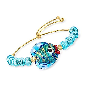 Ross-Simons Italian Multicolored Murano Glass Fish and Bead Bolo Bracelet With 18kt Gold Over Sterling