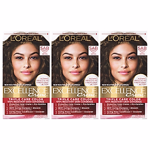 L'Oreal Paris Excellence Creme Permanent Hair Color, 5AB Mocha Ash Brown, 100 percent Gray Coverage Hair Dye, Pack of 3
