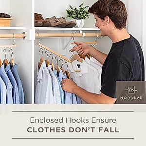 MORALVE Space Saving Hangers for Closet - 4 Pack European Beechwood Shirt Organizer with 360° Swivel Hook - Collapsible Clothes Hangers for Space Saving and Closet Organization