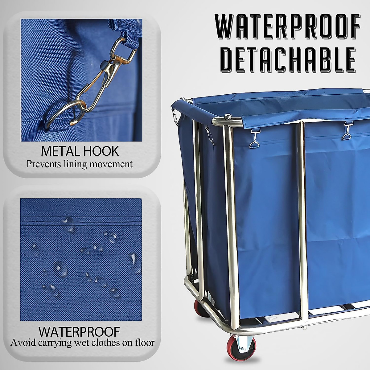 Kenpiko Commercial Laundry Cart with Wheels Heavy Duty Rolling Laundry Cart Large Laundry Baskets on Wheels with Stainless Steel Frame, 11.35 Bushel, 330LBS Load, 10 Tubes