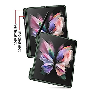 Hualele Case for Samsung Galaxy Z Fold 3 Full Body [with Built-in Pen Holder] Hard PC Ultra Slim Anti-Scratches Shockproof Protective Phone Case for Samsung Galaxy Z Fold 3-Green