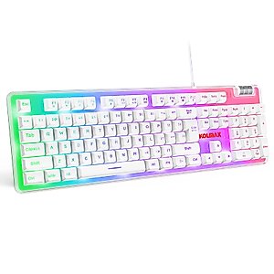 K10 RGB Gaming Keyboard,Transparent Case RGB Backlit Keyboard with PBT Keycap,Ergonomic Wired White Keyboard with Mechanical Feel 104 Key keyboard with Scroll Wheel for PC PS4 Xbox Mac Gaming Office