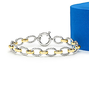 Ross-Simons Two-Tone Sterling Silver Oval-Link Bracelet. 7 inches