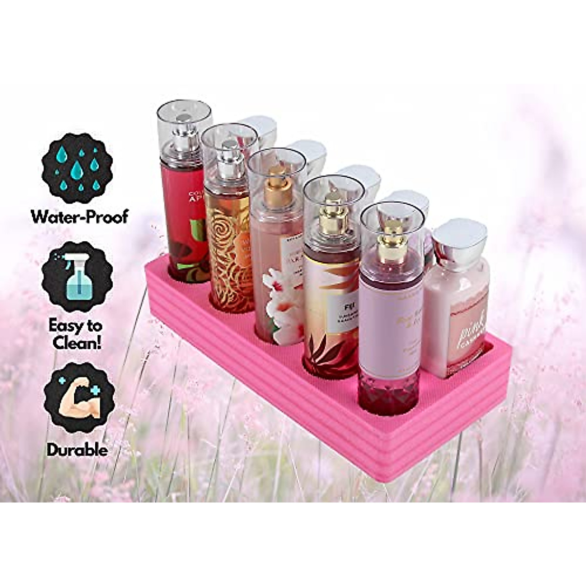 Polar Whale Lotion and Body Spray Stand Organizer Tray Pink Durable Foam Washable Waterproof Insert for Home Bathroom Bedroom Office 12 x 6 x 2 Inches 10 Slots
