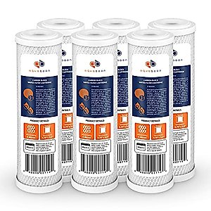 Aquaboon Coconut Shell Water Filter Cartridge | Activated Carbon Block CTO | Universal 5 Micron 10 inch Cartridge | Compatible with DWC30001, WFPFC8002, FXWTC, WHEF-WHWC, WHKF-WHWC 6-PACK