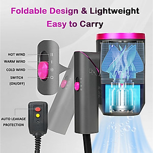 Hair Dryer with Diffuser 1850W Ionic Travel Blow Dryer Foldable Hair Dryer Fast Drying for Women Thick and Curly Hair Without Hair Damage