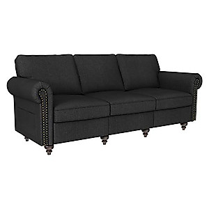 Nolany 3 Seater Sofa Linen Fabric Couch with Reversible Back Cushions Upholstered Sofa 3-Seat Couch for Small Space, Dark Grey