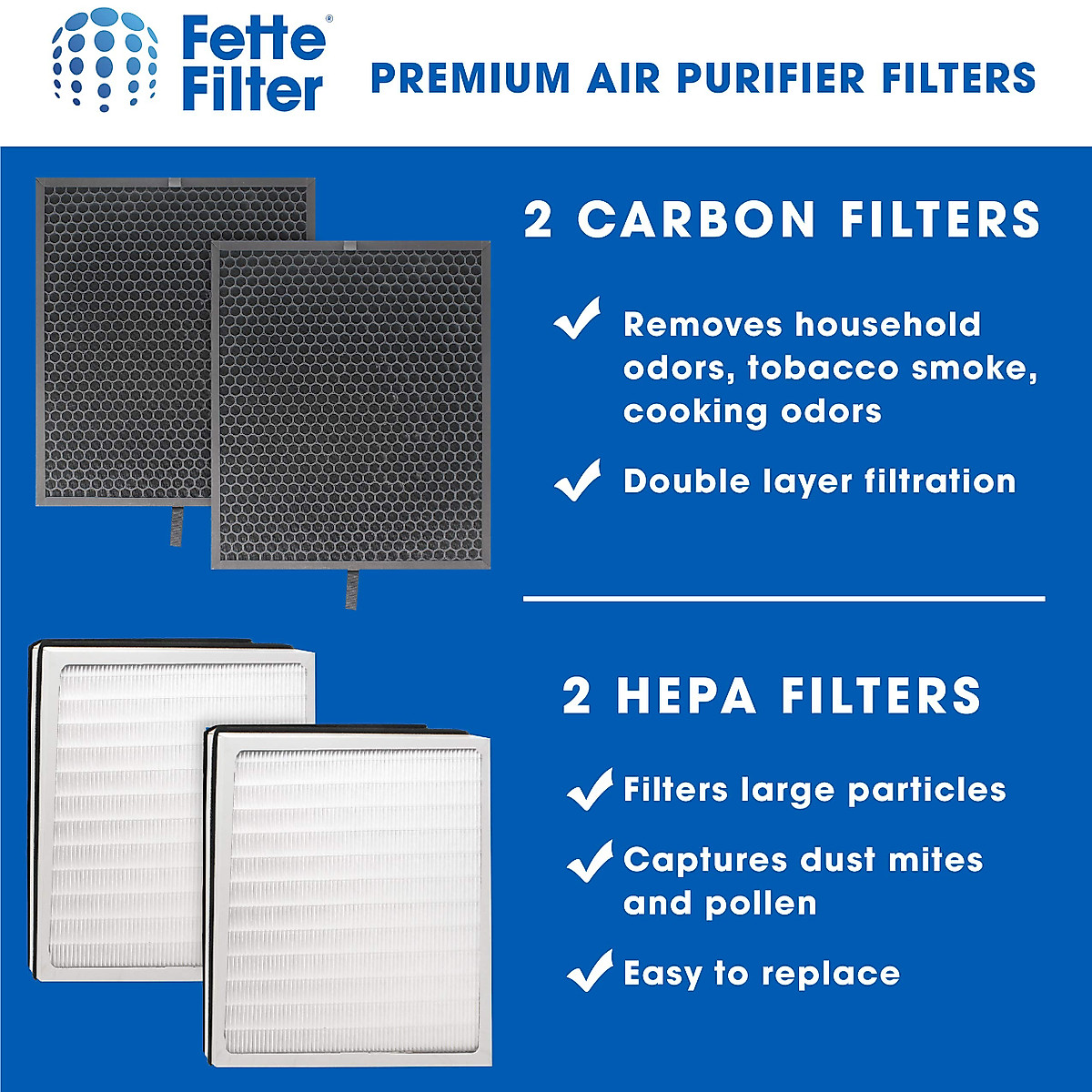 Fette Filter - FLT9200 True Hepa H13 Air Purifier Filter H and Carbon Combo Pack Compatible with FLT9200 for AC9200 AC9200WCA Air Purifier 2 True HEPA & 2 Carbon Filter Included.