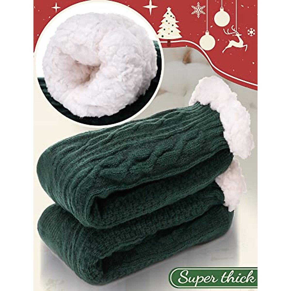 ANTSANG Mens Fuzzy Slipper Socks Fluffy Cozy Cabin Winter Warm Fleece Soft Thick Comfy Anti Slip Christmas Gift Stocking Stuffer for Teen Boys(Green)