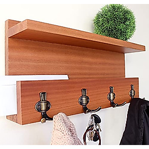 Natural Hardwood Shelf Home Decor - Handmade Entryway Organizer, Key Holder, or Coat Rack. #2 (Sapele)