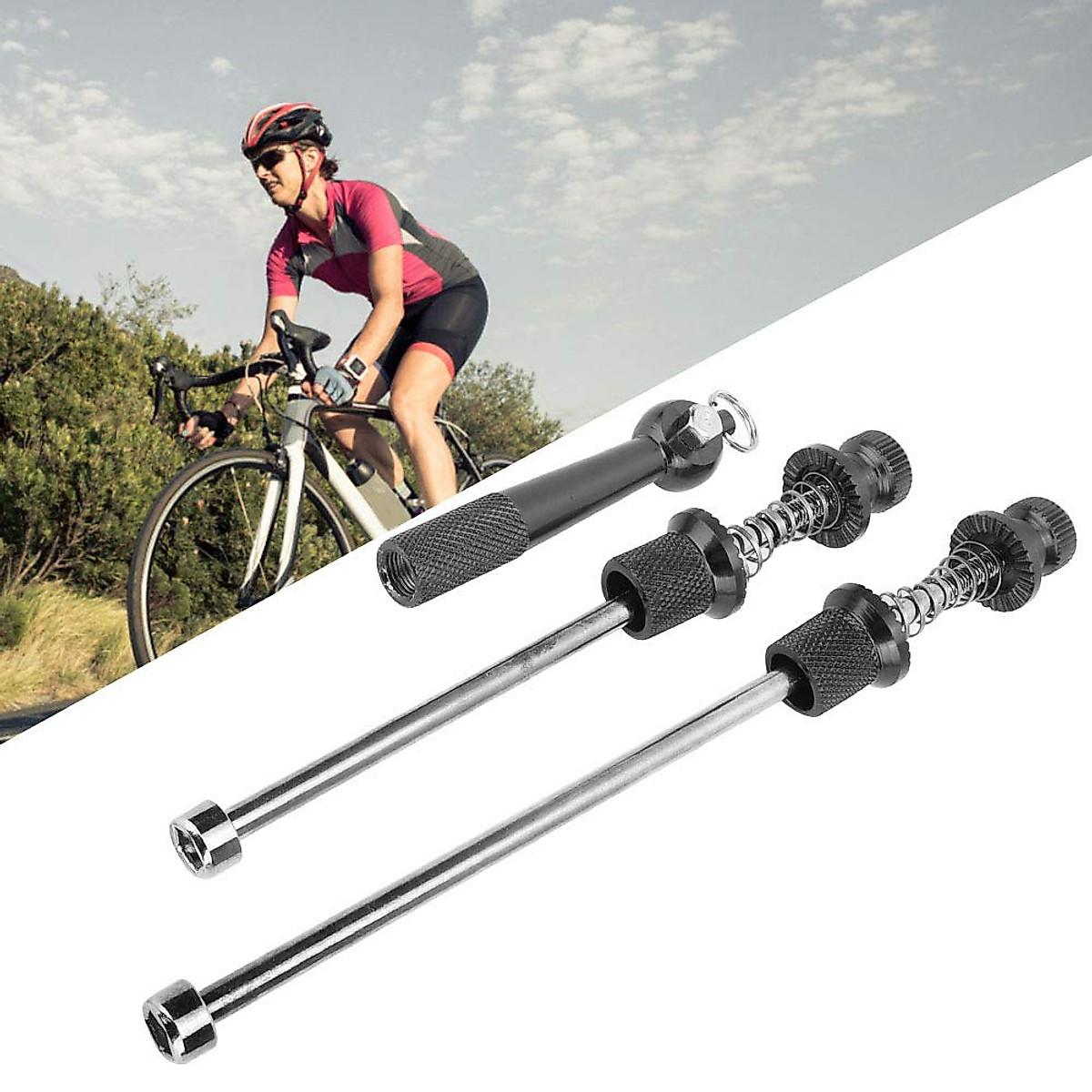 Security Skewers, Portable Aluminum Alloy Locking Security Quick Release Skewers, Beginner for Outdoor Anti-Theft Road Bike(Black)