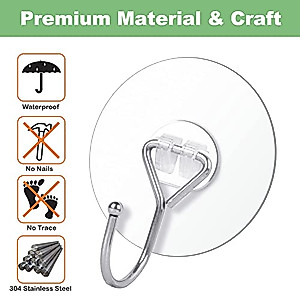 Large Adhesive Hooks 10 Pack, Waterproof 22lb Wall Hooks for Hanging Heavy Duty,Transparent Reusable Seamless Hooks Nail Free Sticky Hangers to use Inside Kitchen, Bathroom, Home and Office