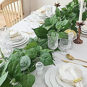 mizii 2 Strands Artificial Vines Scindapsus Garland 79" Real Touch Fake Vine with Silk Green Leaves Faux Hanging Plants Greenery Decoration for Bedroom Wall Party Wedding Room Decor