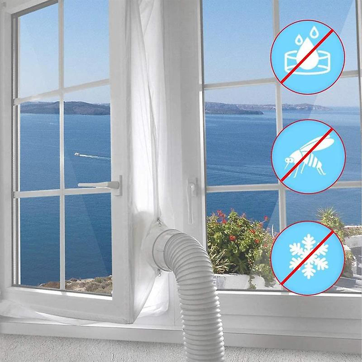 UniForU Window Seal for Portable Air Conditioner Window Cover with The Double Access Zipper and Adhesive Fastener 400cm/157” (400cm/157)