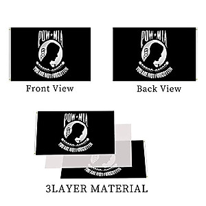 Pow Mia Flag 2x3 Ft Outdoor Heavy Duty Polyester Military Pow Flags Double Sided 3 Ply Banner 200D with Durable Canvas Header and 2 Brass Grommets Pow mia Banner- You are Not Forgotten War Flags
