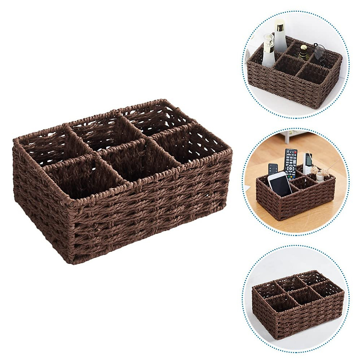 Cabilock Tv Stand Woven Baskets 6-Section Wicker Baskets for Shelves:Hand-Woven Seagrass Storage Baskets Multiuse Wicker Basket for Organizing Towels and Toiletries Wicker Storage Basket Home Decor