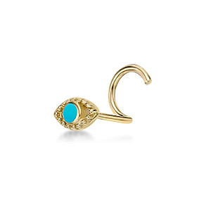 Lavari Jewelers 20 Gauge Evil Eye Curved Screw Nose Ring for Women or Men - 10k Yellow Gold Nose Stud - 20G Turquoise Enamel - Unisex Hypoallergenic Body Piercing Jewelry