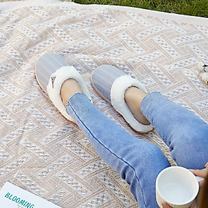 NineCiFun Women's Slip on Fuzzy Slippers Memory Foam House Slippers Outdoor Indoor Warm Plush Bedroom Shoes Scuff with Faux Fur Lining size 7 8 light grey