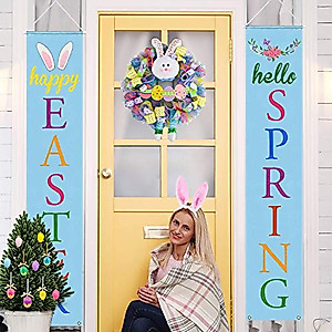 Easter Spring Porch Sign, Hanging Banners Front Porch for Easter Door Decor Outdoor Indoor Party