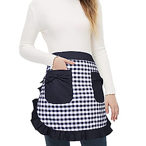 Love Potato Waist Apron with Pockets, Fashion Kitchen Cooking Restaurant Bistro Half Aprons for Girl Woman (Black Plaid)