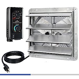 iLIVING 16" Wall Mounted Shutter Exhaust Fan, Automatic Shutter, with Thermostat and Variable Speed controller, 0.85A, 1200 CFM, 1800 SQF Coverage Area Silver (ILG8SF16V-ST)