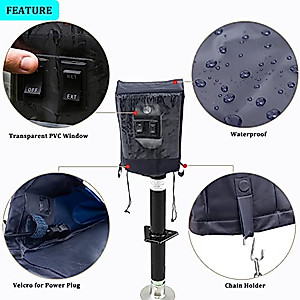 Softclub Electric Jack Cover, Waterproof PVC, Electric Tongue Jack Cover for Travel Trailer, Camper, Chain Holder, Plug Protector, Jack Protective Head Cover Universal Size (10’’L x 5’’W x 14’’H)
