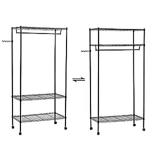 Knocbel Garment Rolling Rack Large Heavy Duty Closet Organizer with Adjustable Hanging Rod Shelf & Lockable Wheels, Black (2-Shelf (36x 18x H71) inch)