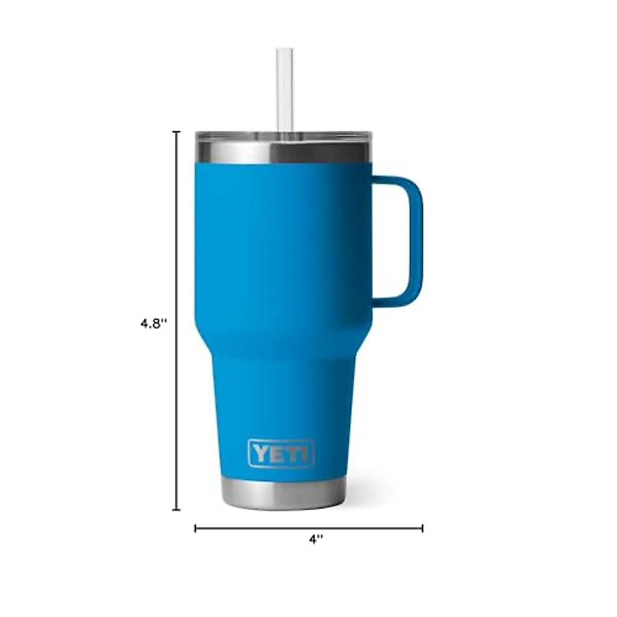 YETI Rambler 35 oz Tumbler with Handle and Straw Lid, Travel Mug Water Tumbler, Vacuum Insulated Cup with Handle, Stainless Steel, Big Wave Blue