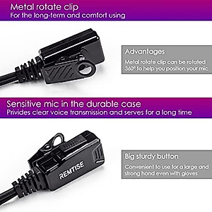 Remtise Single Wire Earhook Earpiece with Mic for Baofeng UV-5R Walkie Talkies, Headset and PTT Compatible 2 Way Radios Brands Baofeng and Kenwood, Puxing, Wouxun (Black)