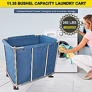 11.35 Bushel Industrial Rolling Laundry Cart,Commercial Laundry Basket Household,Large Heavy Duty Laundry hampers with Wheels,for Hotel/Laundry/School/Home,35.4''Lx25.6''WX31.5''H,400L