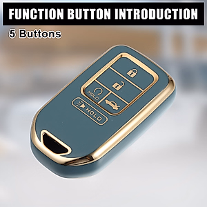 X AUTOHAUX 5 Button TPU Smart Keyless Entry Remote Control Key Fob Case for Honda Accord Civic CR-V Insight Passport Pilot with Chain Blue