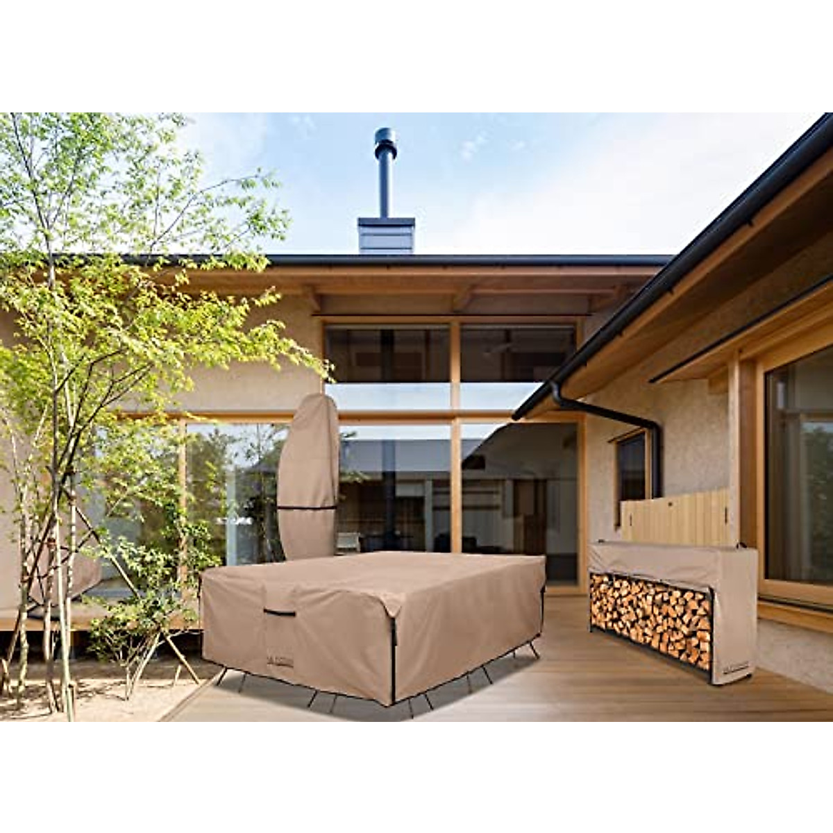 ULTCOVER Rectangular Patio Heavy Duty Table Cover - 600D Tough Canvas Waterproof Outdoor Dining Table and Chairs General Purpose Furniture Cover Size 136L x 74W x 28H inch