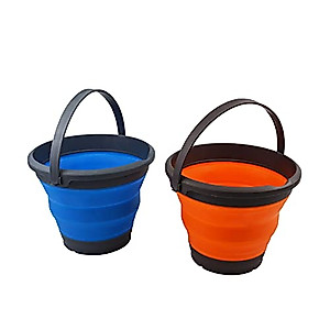 SAMMART 5.5L (1.4 Gallon) Set of 2 Collapsible Plastic Bucket - Foldable Round Tub - Portable Fishing Water Pail - Space Saving Outdoor Waterpot. (Orange + Blue)