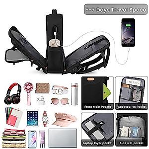 Large Travel Backpack, TSA Flight Approved Carry On Backpack for Men & Women, Large Daypack Hiking Backpack with USB Charging Port, Lightweight Daypack Business College Weekender Overnight Bag