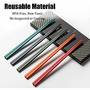 SUPJOYES Reusable Fiberglass Chopsticks - Japanese Chinese Chopsticks Dishwasher Safe, 5 Pairs Chop Sticks Gift Set