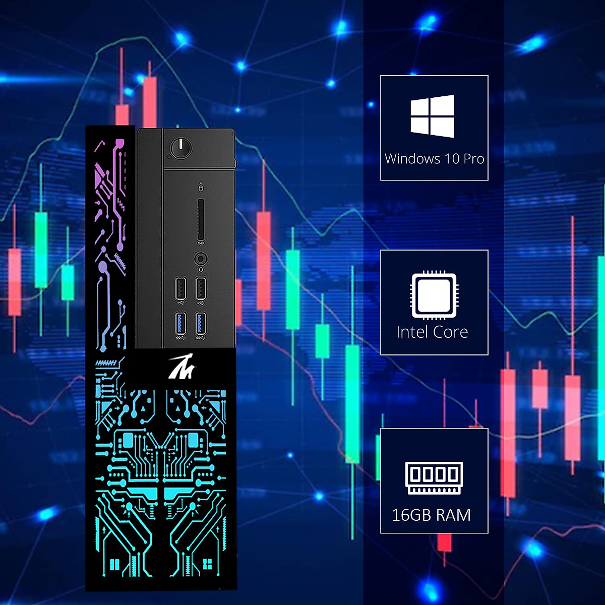 TechMagnet Trading Desktop PC Siwa 6 Intel Corei5-6500, 16GB RAM, 120GB SSD, 2TB HDD, 4 New 24” LED Monitors, 2 Network Cards, Trading Platform Support, MTG Keyboard & Mouse Win 10 Pro (Renewed)