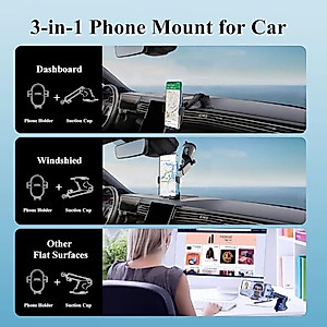 Ronnaquetta Phone Holder Car 1S Quick Release, Car Charger Voltage Display Car Phone Holder Adjustable 360 Rotation Phone Mount Cell Phone Car Mount be Applied to Dashboard or Windshield