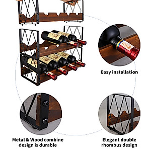 RedCall Wine Rack Freestanding,3 Tier Stackable Wine Bottle Holder Organizer,12 Bottles Wine Storage Shelf,Liquor Rack for Countertop,Solid Wood & Iron Rustic Style Liquor Cabinet