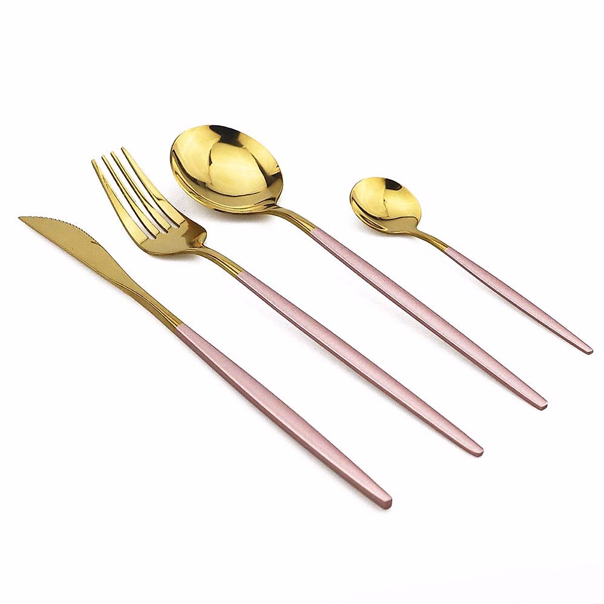 JANKNG 24-Piece Flatware Set, 18/0 Stainless Steel Knife Fork Spoon Teaspoon Silverware Set, Service for 6, Pink Handle Gold