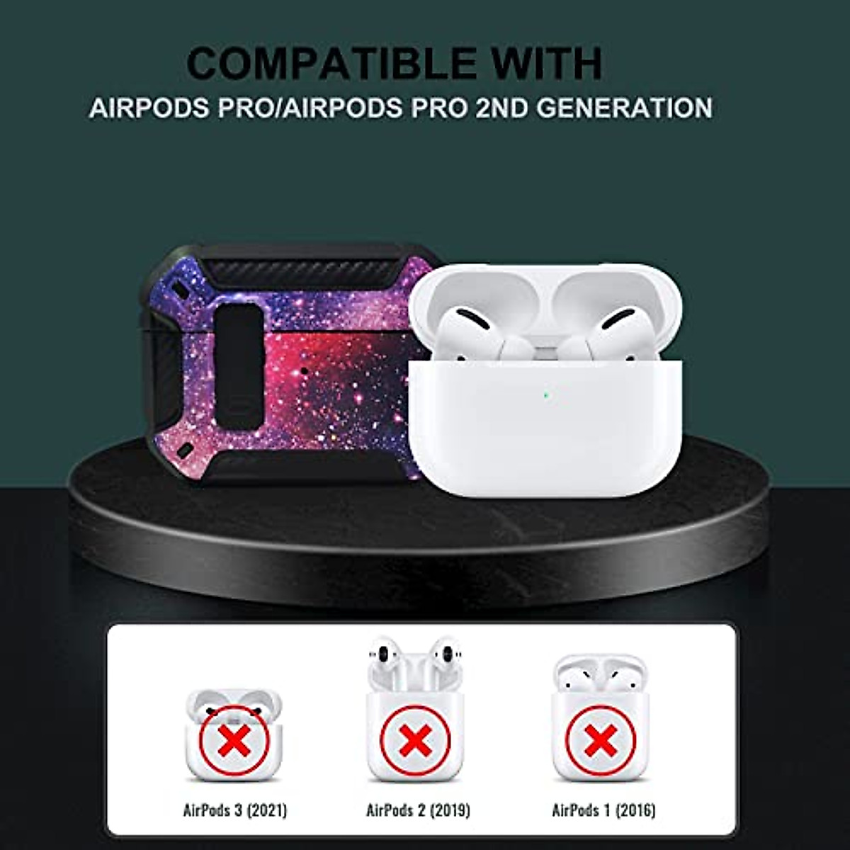 LOKYICOK Compatible with AirPods Pro 2nd Generation Case 2022, Secure Lock Clip Carbon Fiber Airpod Pro 2 Case with Keychain,Full Body Shockproof Hard Shell Protective Cover for AirPod Pro 2 (Red)