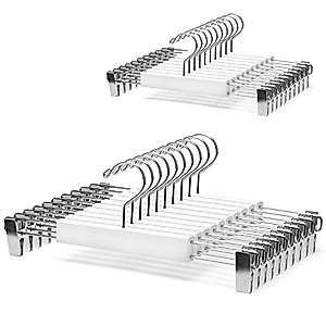 Nature Smile Solid Wooden Skirt Pants Hangers 20 Pack,Premium Wood Bottom Shorts Hangers for Slacks Trousers with Larger Adjustable Anti-Rust Clips (White)