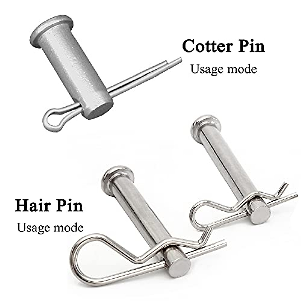 60 Pcs Cotter Pin Hair Pin Assortment Kit, Zinc Plated R Clip Key Fastener Fitting Set for Use on Hitch Pin Lock System Automotive Marine Tractors Mower Carts Truck Engine Repair, 12 Size 2 Style