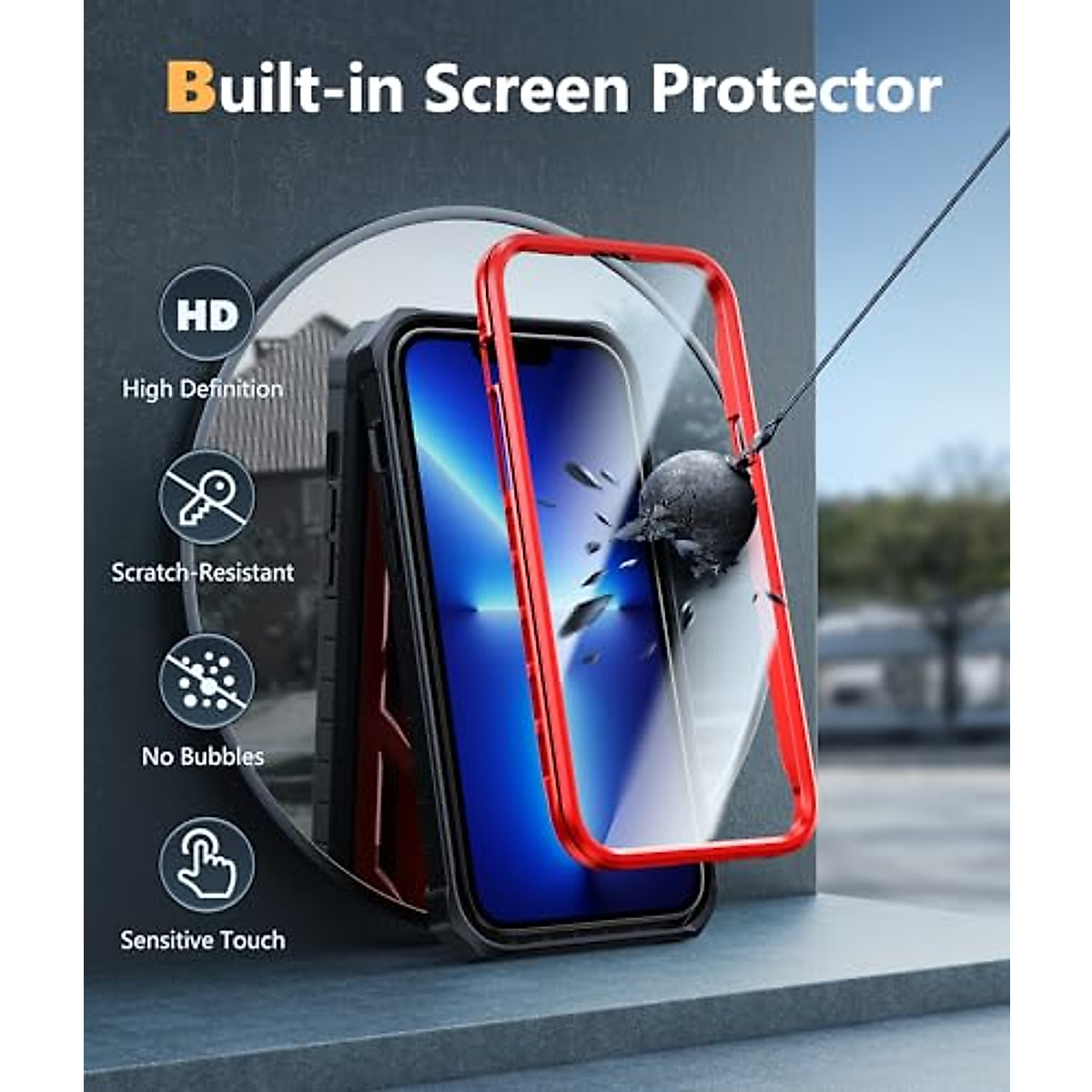FNTCASE for iPhone 13 Pro-Max Case: Military Grade Shockproof Protective Phone Cover with Kickstand - Dual Layer Full Protection Matte Textured Drop Proof Heavy Duty Hard Cases - 6.7 Inch Red