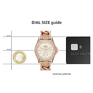 Fossil Women's Riley Quartz Stainless Steel and Leather Multifunction Watch, Color: Rose Gold, Sand (Model: ES3466)
