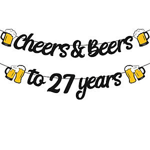 27th Birthday Decorations Cheers to 27 Years Banner for Men Women 27s Birthday Backdrop Wedding Anniversary Party Supplies Gold Glitter Decorations PRE Strung